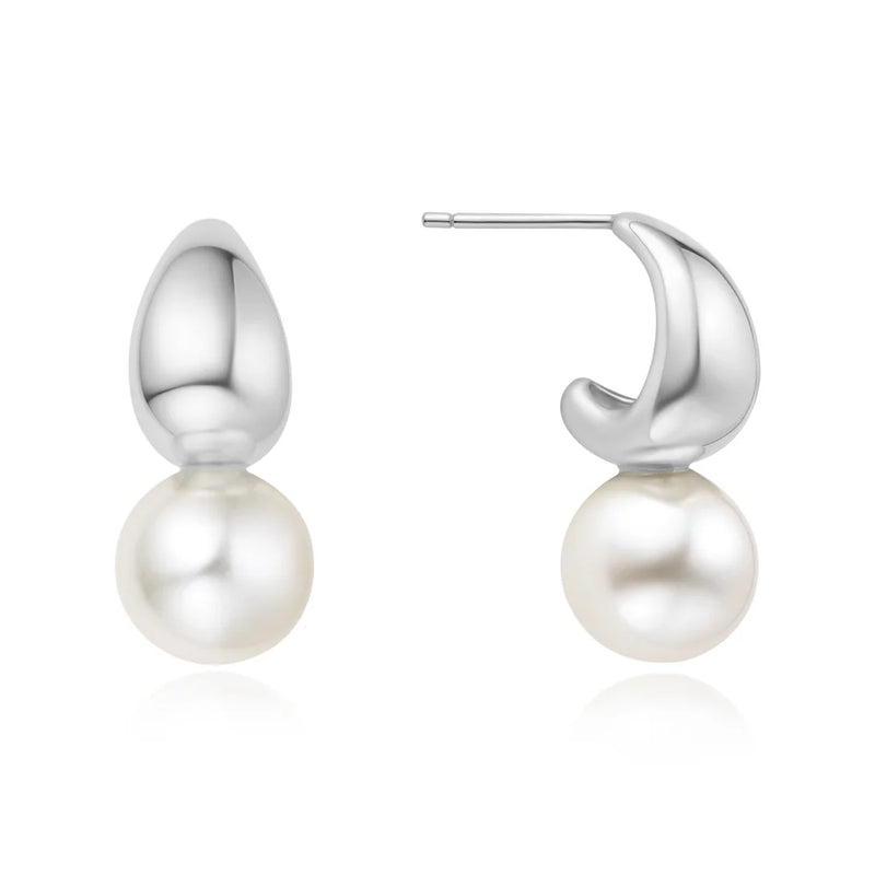 Ania Haie Dome Hoop Earrings in Sterling Silver with Shell Pearl Dangl – Lasker Jewelers